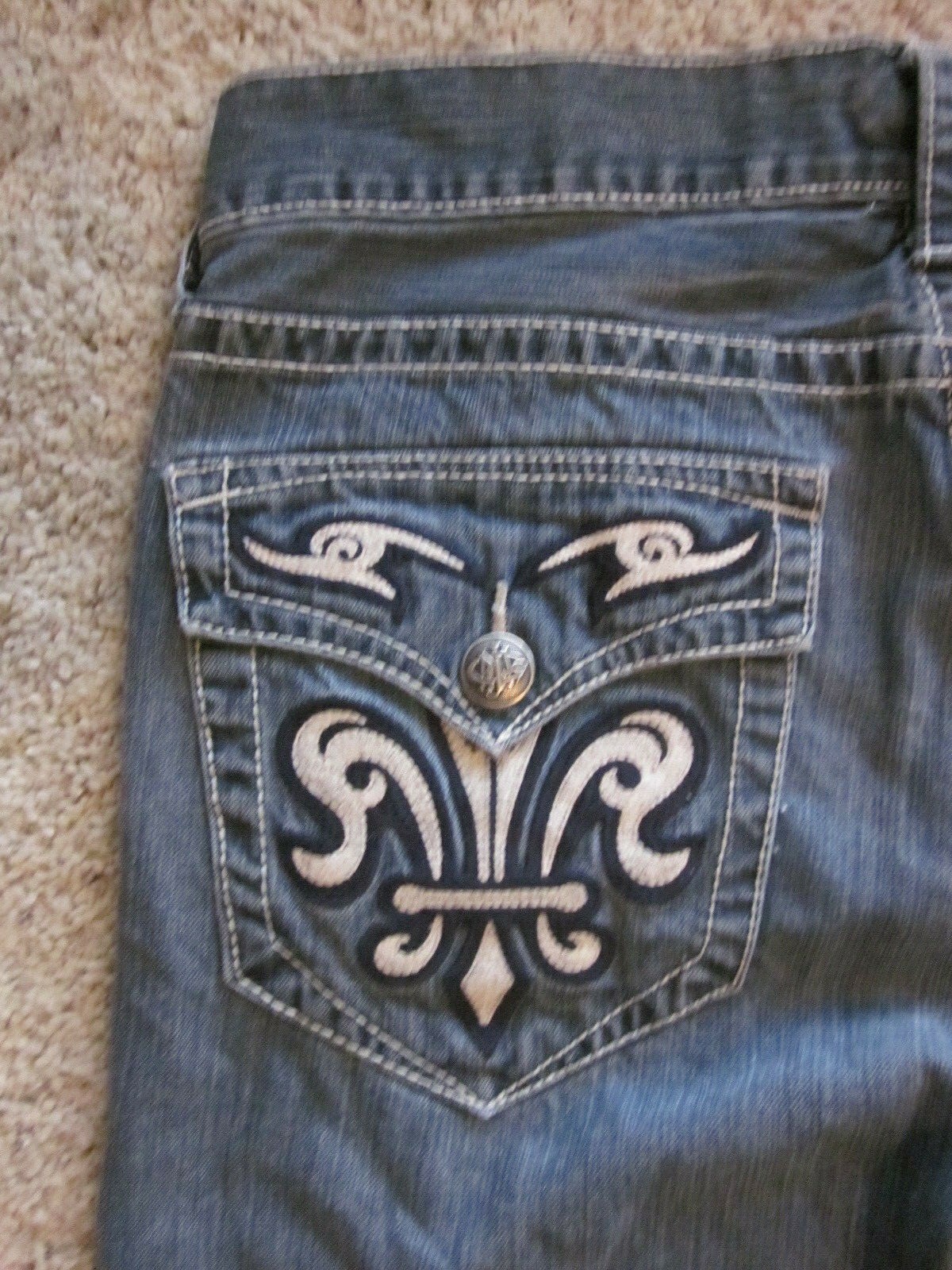 Men's JCNO Jeans Vintage Med Blue Wash Boot Cut Embroidered Size 34 x ...