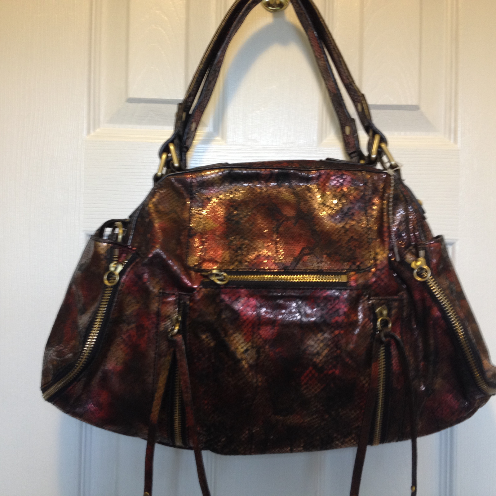 CHEZ FINE LEATHER GOODS by CHERYL LEATHER SNAKE EMBOSSED HANDBAG ...