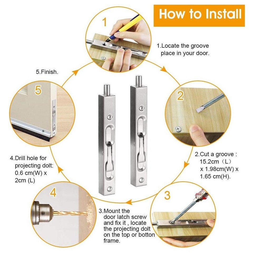 2 Packs 6in Door Bolt Lock Flush Bolt Latch Lock Concealed Door ...