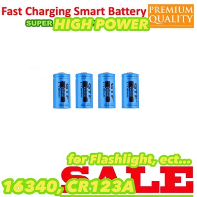 4x GTF BLUE CR123A RCR 123 ICR 16340 Battery 3.7V Rechargeable For Arlo ...