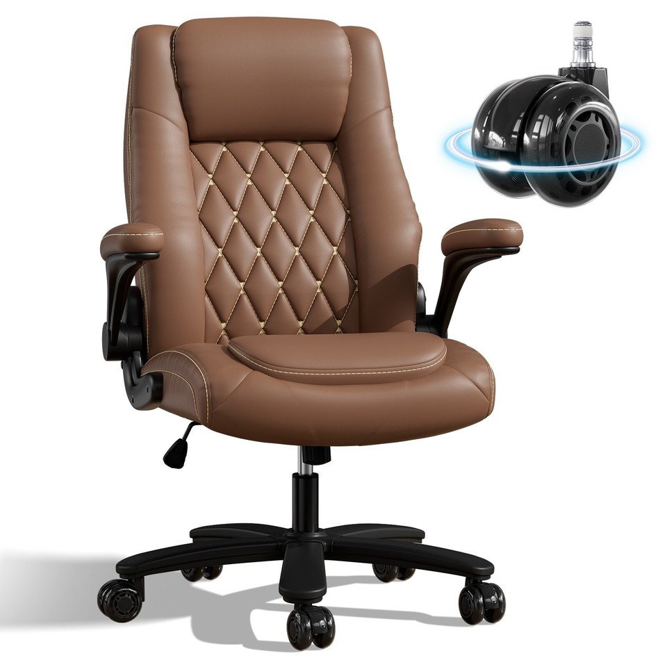 High Back Executive Office Chair PU Leather Computer Desk Chair Rubber ...