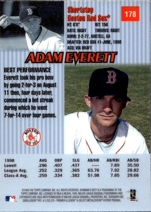 1999 Bowman's Best Adam Everett 178 RC Boston Red Sox | eBay