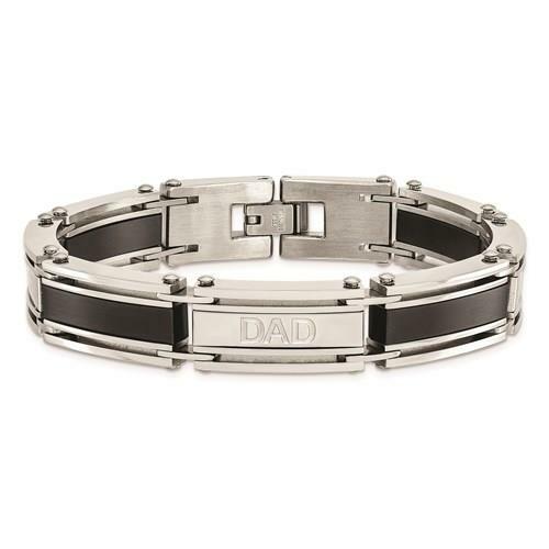 Stainless Steel & Black Ion Dad ID Link Bracelet Father's Day Gift 8.5 ...