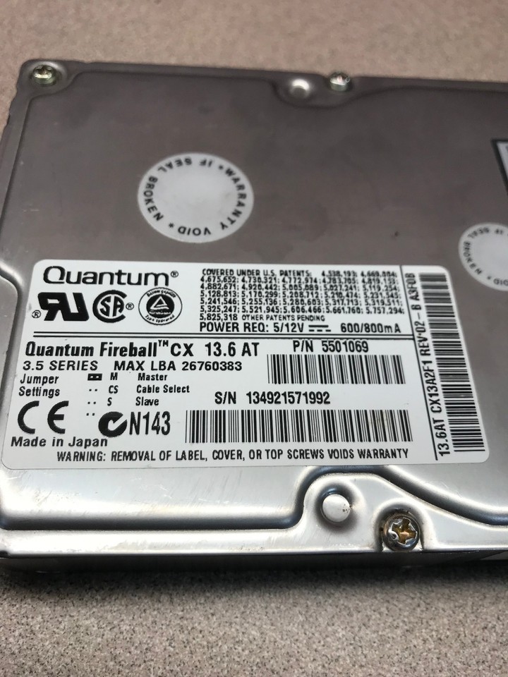 Quantum Fireball CX 13.6AT 5501069 CX13A2F1 REv 02-B A3F0B Hard Drive ...