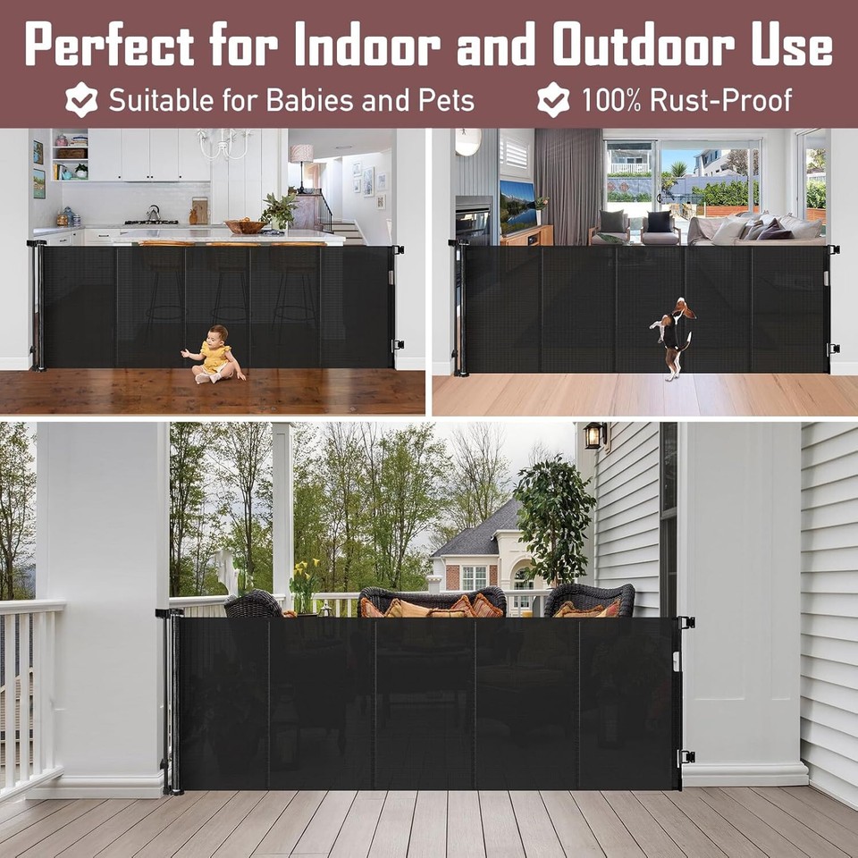 Reinforced 41 Inch Extra Tall Retractable Baby Gates 80" Wide Dog Gate ...