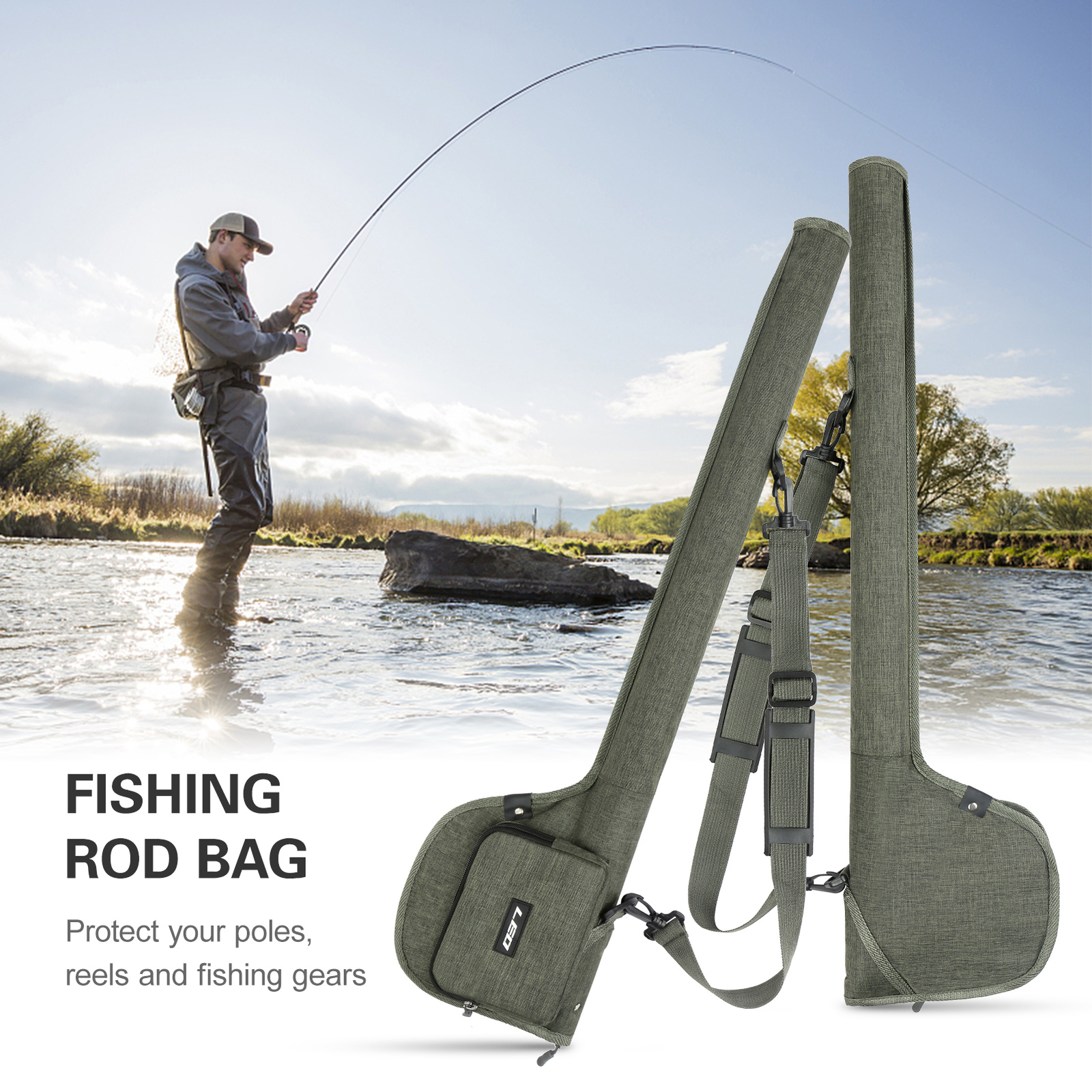 LEO FISHING Fly Fishing Rod Case Water-resistant Canvas Fishing Rod ...