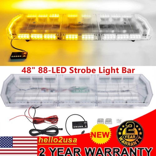 48 88-LED Strobe Light Bar Emergency Warn Beacon Tow Truck Response Amber White | eBay