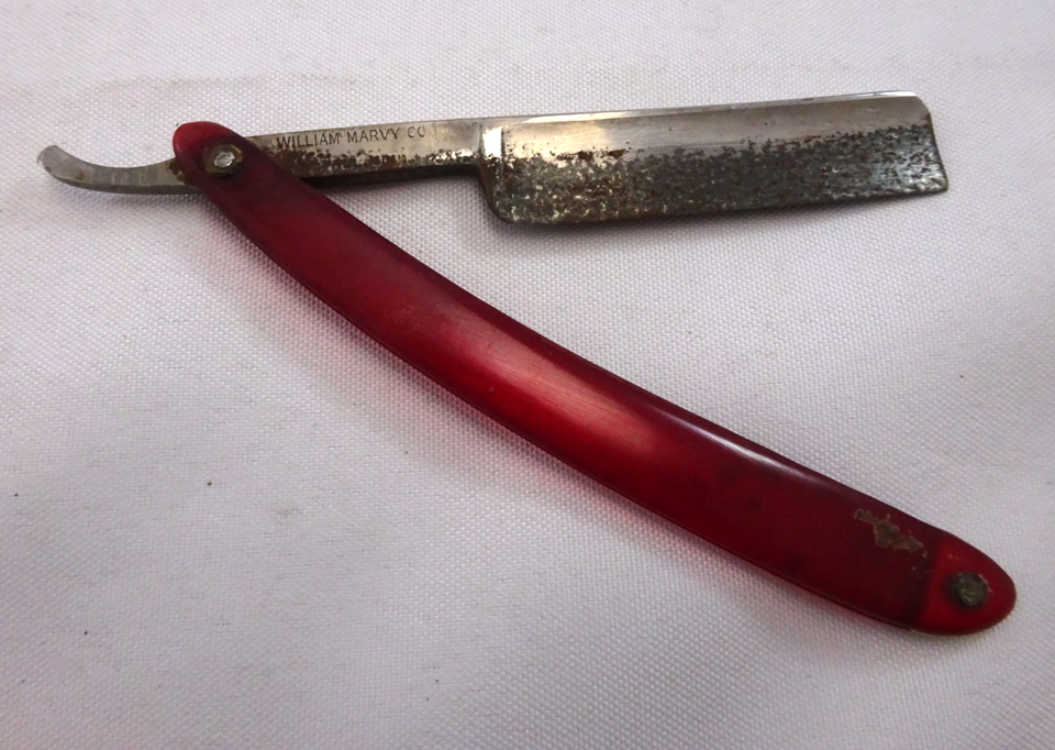 STRAIGHT EDGE RAZOR WILLIAM MARVY Co RED DEVIL OLD ANTIQUE SHAVING RED ...
