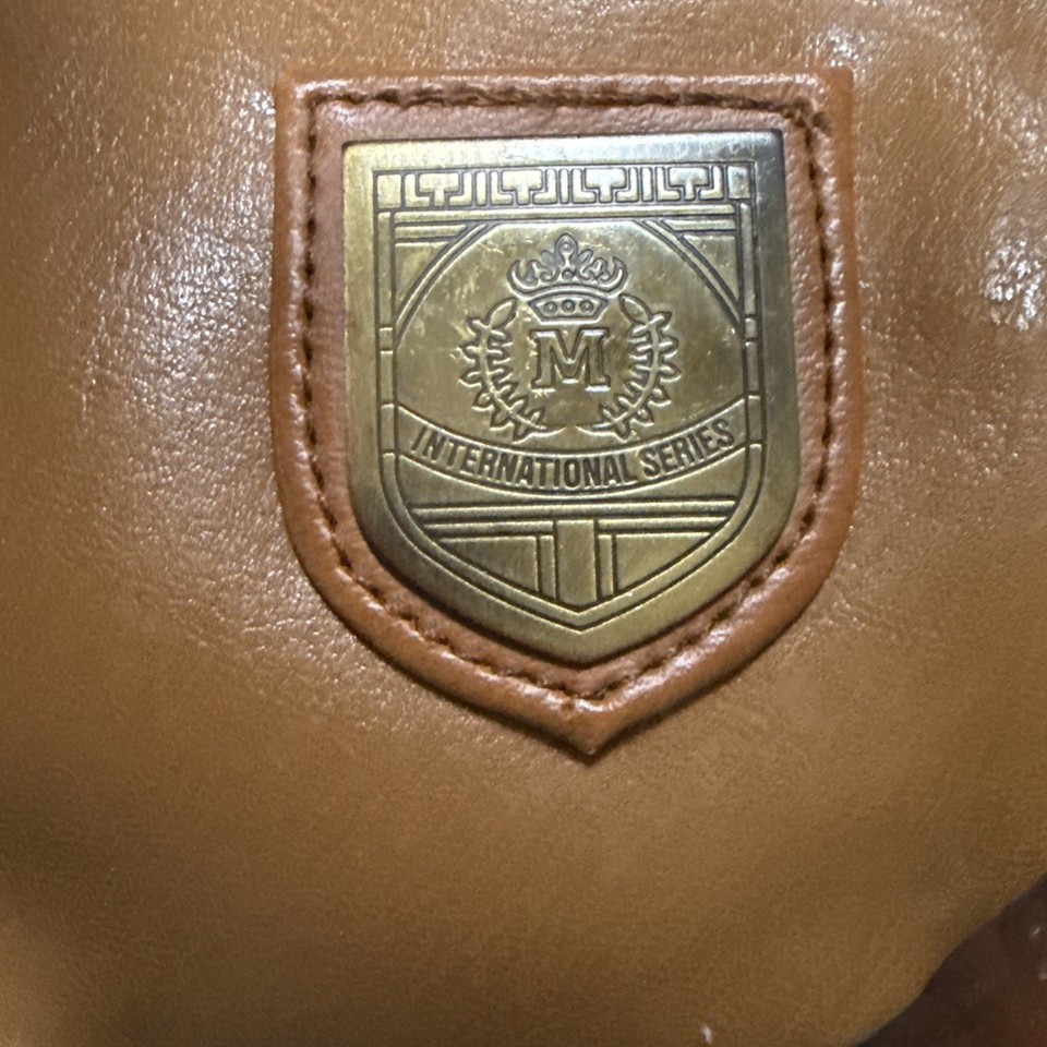 Vintage M International Series Crest Logo Tan Faux Leather Crossbody ...