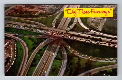 Los Angeles CA-California, Aerial Freeway Interchange, Antique Vintage ...