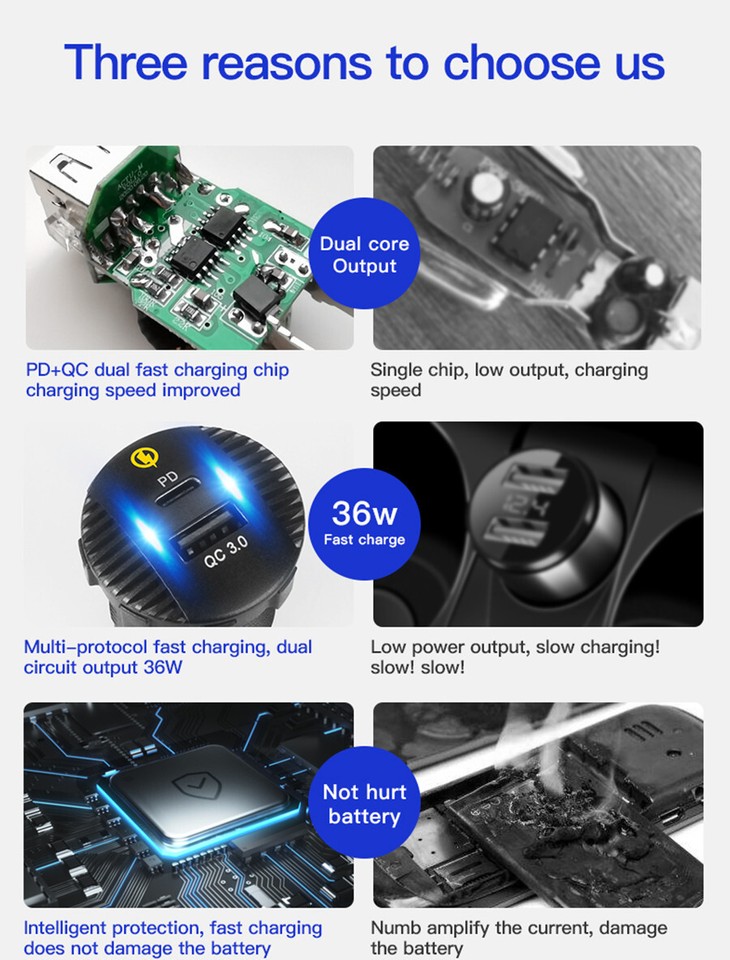 2 Port Car Charger Power Socket Adapter QC3.0 36W Fast Charging For ...