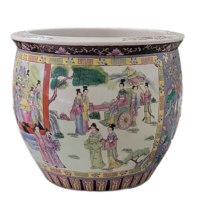 Large chinese porcelain fish bowl planter jardiniere koi pot Qianlong ...