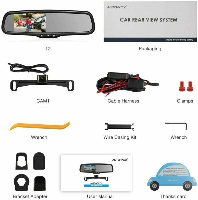 AUTO-VOX T2 OEM Car Rear View Backup Mirror Camera & 4.3”Monitor Night ...
