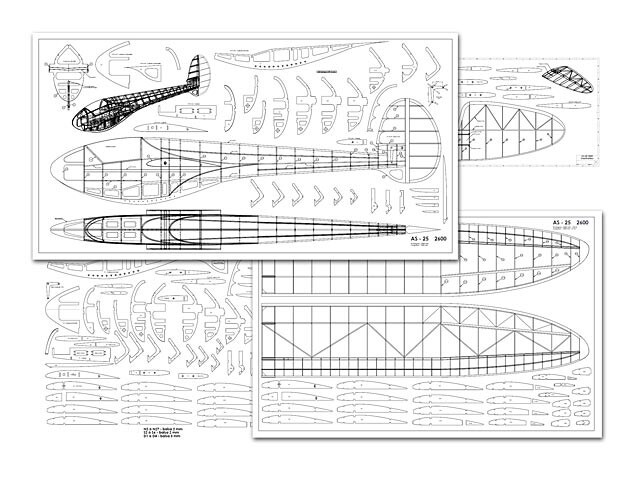 AS 25 2600 Sailplane 102" Wingspan RC Model Airplane Printed Plans ...