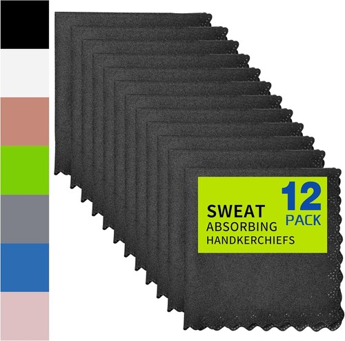 12 Pack Sweat Absorbing Handkerchiefs,Microfiber 10" x 10", Black ( 12 ...