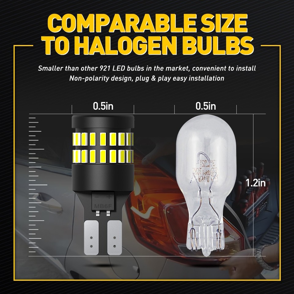 2Pcs T15 W16W Reverse 921 955 LED Car Light Bulbs 6000K White Canbus ...