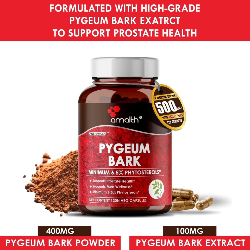 Pygeum Bark Extract 500mg Capsules Support Prostate, Urinary Health ...