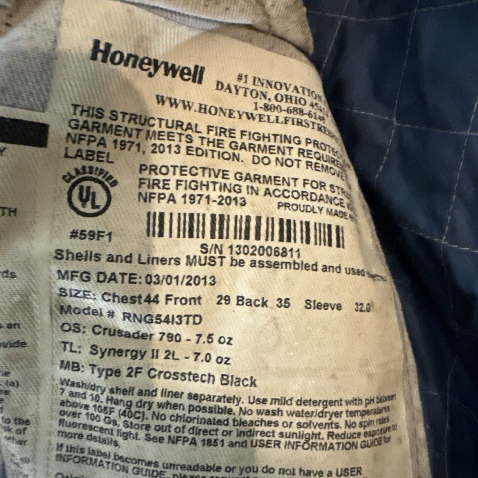 Firefighter Honeywell Ranger, Bunker Jacket Turnout Gear Size 44 | eBay