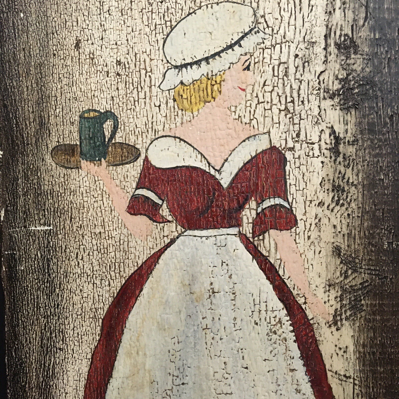 Primitive Folk Art Colonial Innkeeper & Wife Painted Barn Wood 19.5 ...