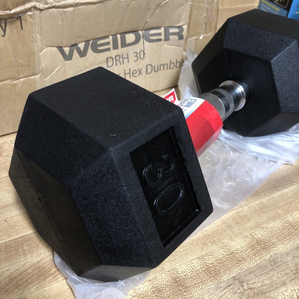 Weider DRH30 Rubber Hex Dumbbell - 30lbs New 74345721517| eBay