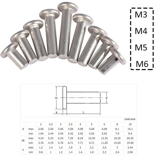Aluminium Flat Head Solid Rivets M3 M4 M5 M6 Length 5mm-30mm Solid Flat ...