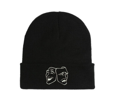 Drama Masks Yin Yang Theater Art Embroidered Beanie Hat Winter Autumn ...