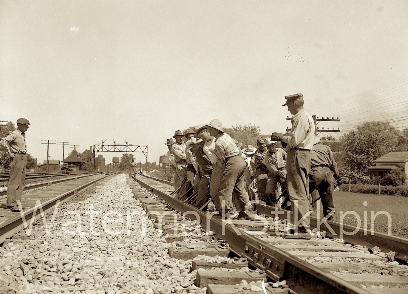 1947 photo Negative Railroad Workers RAILWAY Men Repair Train TRACKS w ...
