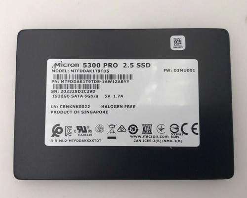 Micron 1.92TB 5300 PRO SSD SATA 3 6G 2.5" Server Data Center SSD ...