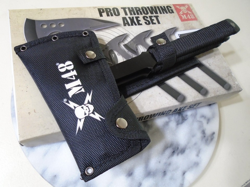 M48 Triple Throwing Axe Set 3 Tomahawks Axes Spike Knife Full Tang ...