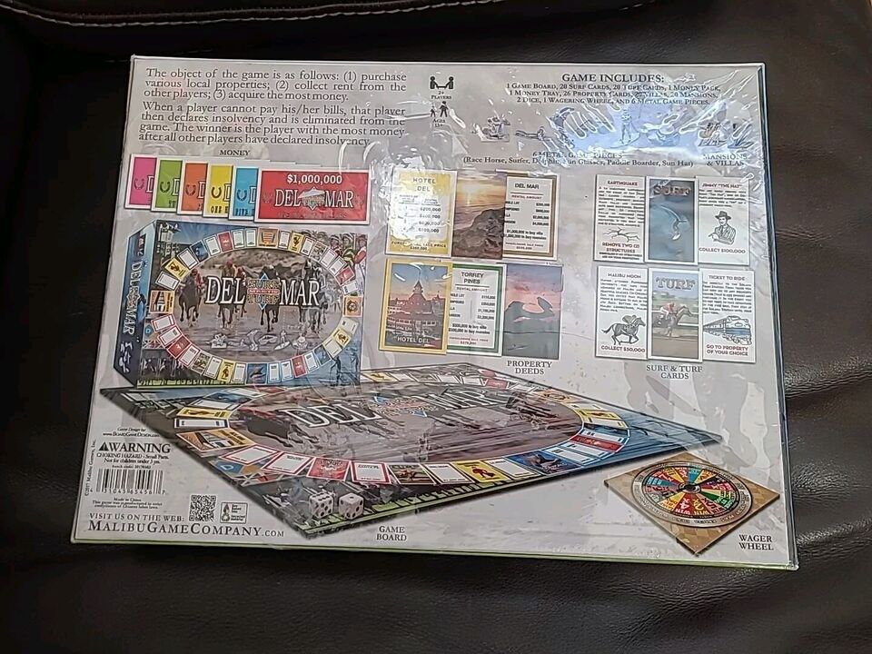 New! Del Mar / San Diego California Surf Meets The Turf Monopoly Board ...