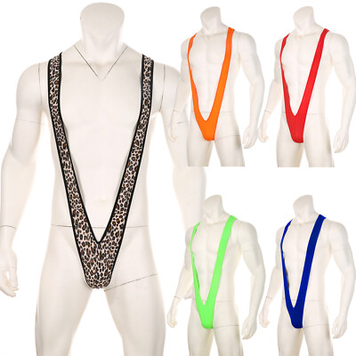 Men Mankini One-Piece V Sling Stretch Singlet Bodysuit Underwear ...
