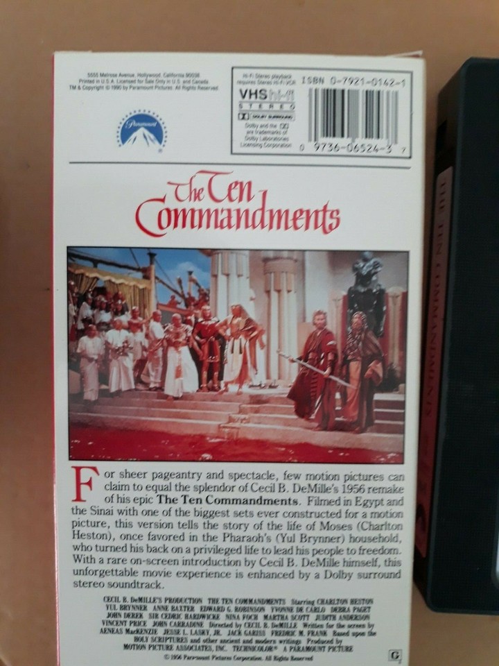 The Ten Commandments, Charlton Heston, Nina Foch (2 VHS tapes, 1990 ...