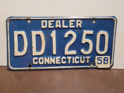 1958 CONNECTICUT DEALER License Plate Tag original condition. | eBay