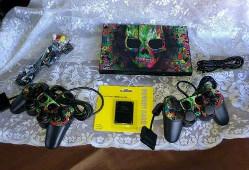SONY PLAYSTATION 2 PS2 SLIM VINYL SKIN CONSOLE LOT BUNDLE WITH 7 GAMES ...