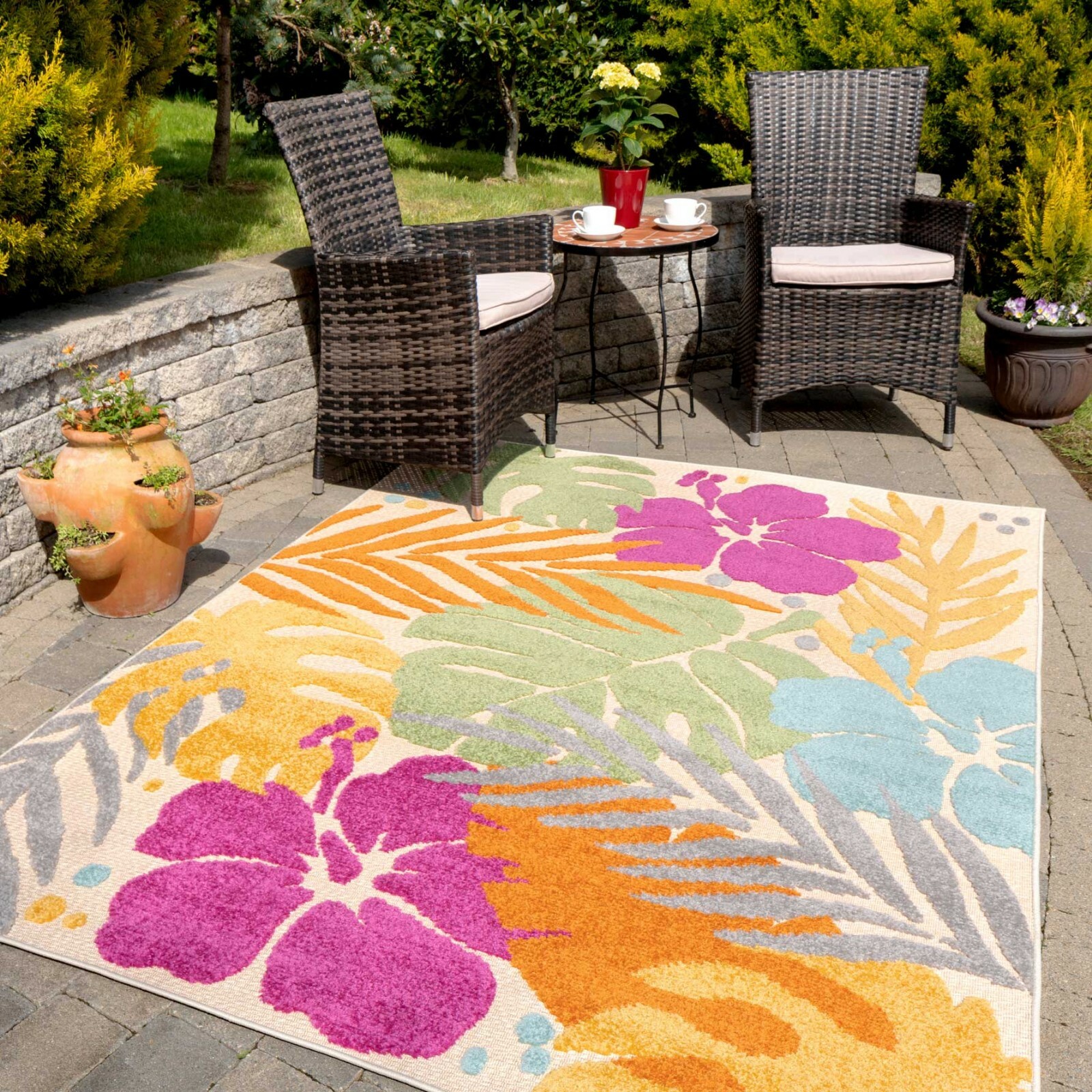 New Summer Outdoor Rugs Fun Tropical Multicolour Durable Garden Patio ...