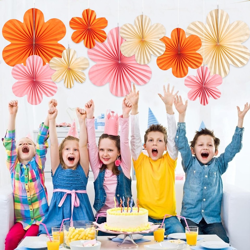 Paper Flowers & Fans Wall Decor Orange Flower Party Decorations | eBay