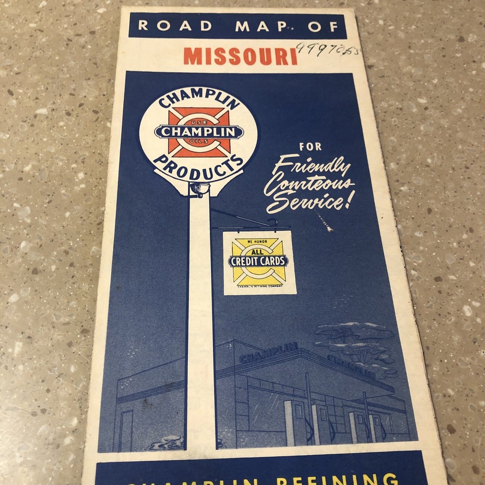 RARE Champlin Gasoline Map Gas Oil Road Map Motor Oil Refining Missouri ...