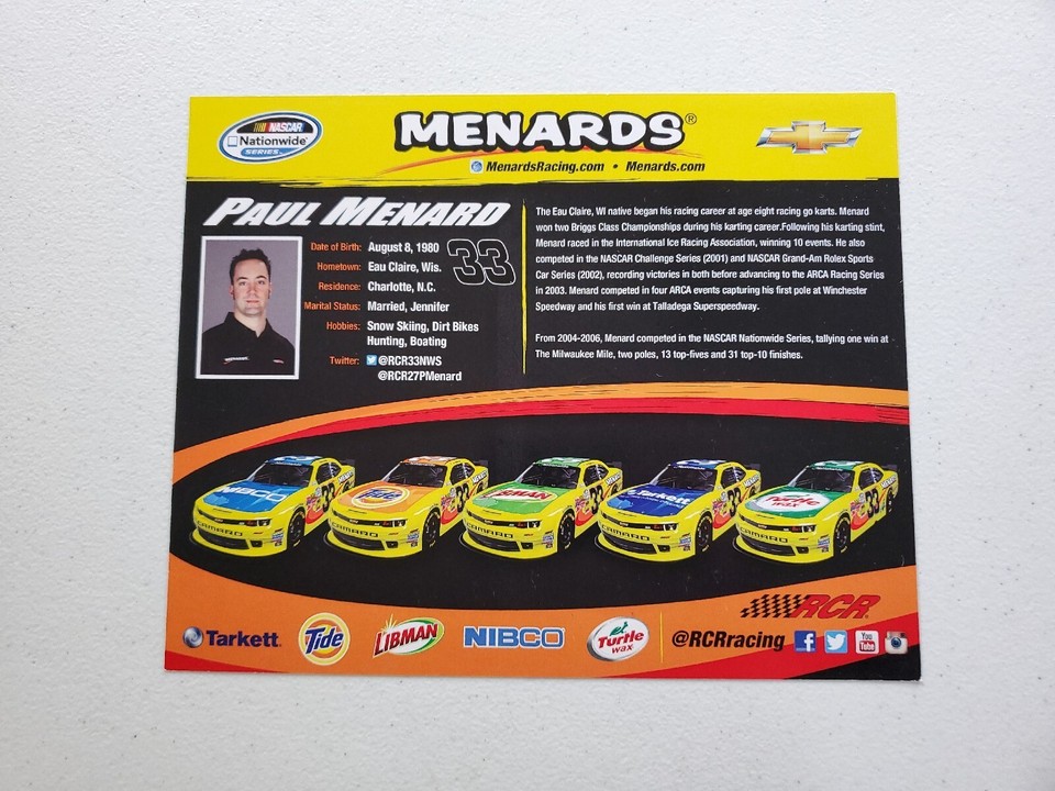 Paul Menard Richard Childress Racing #33 Menards NASCAR DRIVER Hero ...