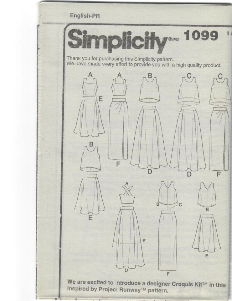 Simplicity Misses Full Skirt - 2 lengths, Tops & Slim Skirt, 1099 ...