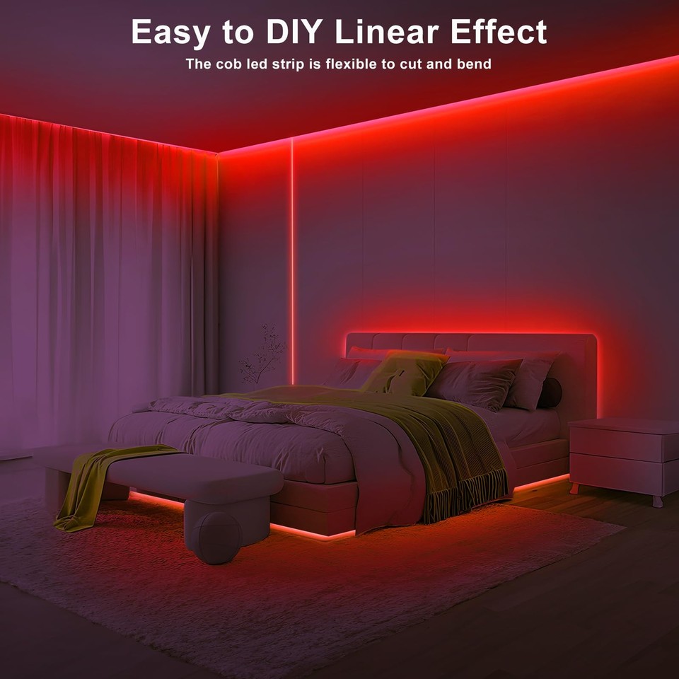 16.4ft Red COB Led Strip Lights with RF Remote, Dimmable Bright Dotless ...