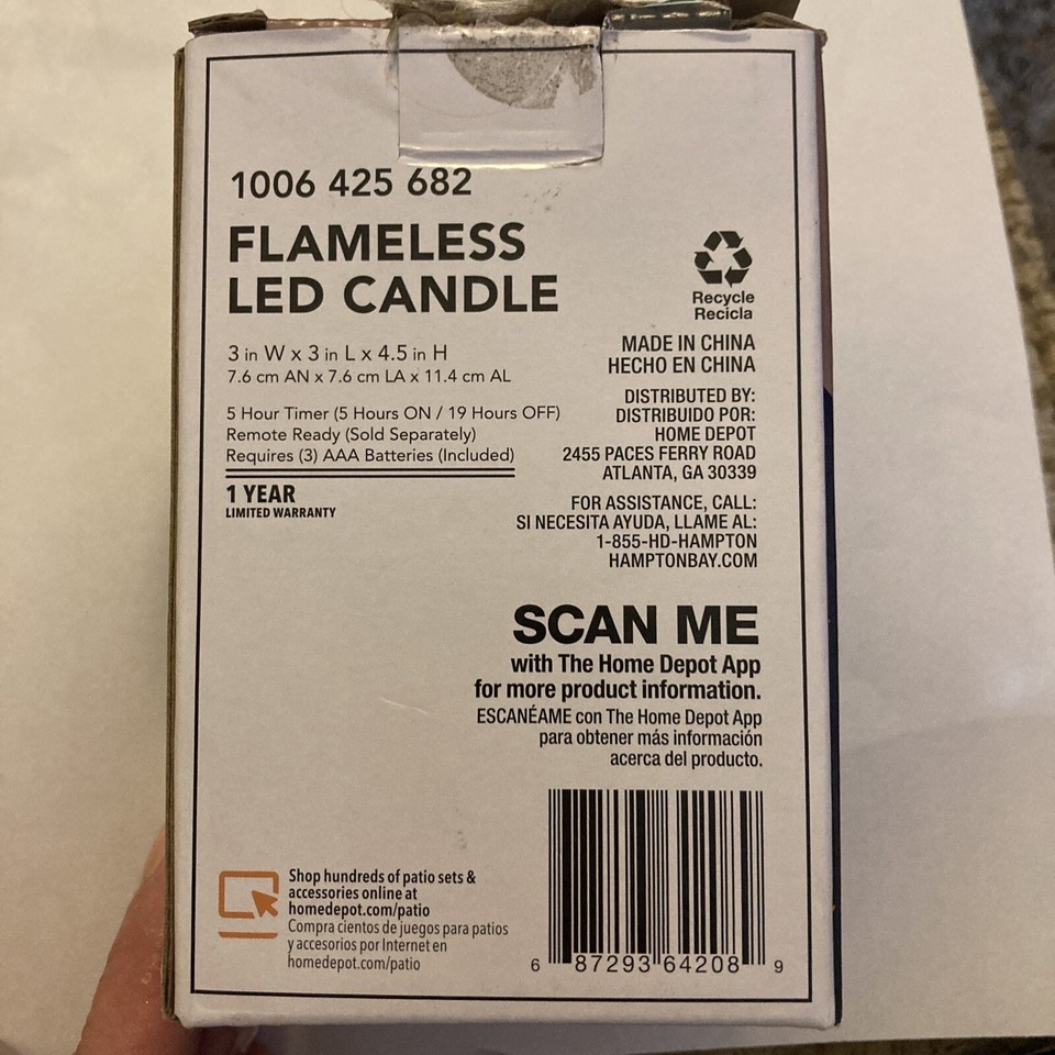 Hampton Bay 3 in. D x 4.5 in. H Fireglow Candle with 24 LED in White | eBay