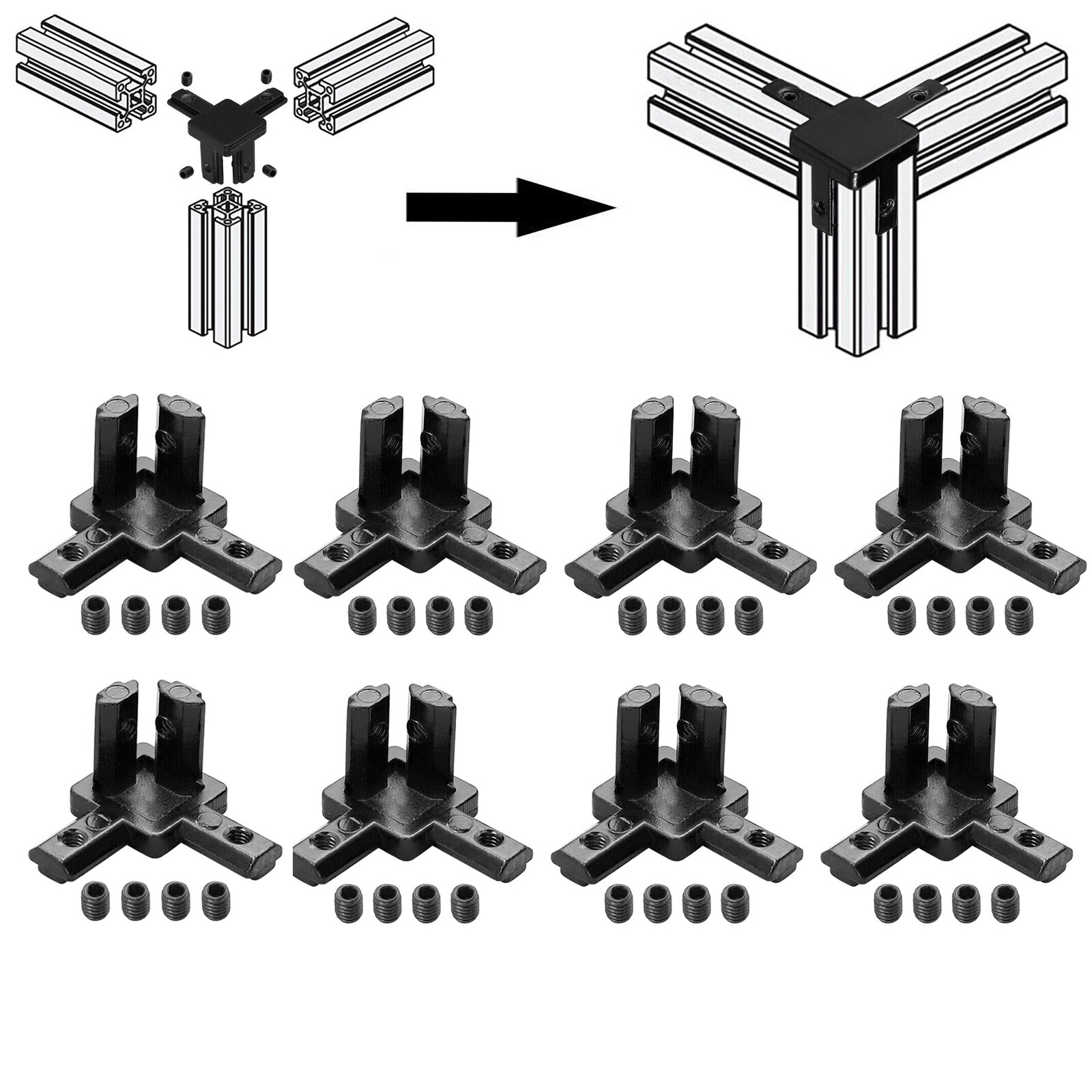 8x Eckverbinder 3-Weg 2020 Nut 6 Profil Aluprofil Verbinder Eckwinkel ...