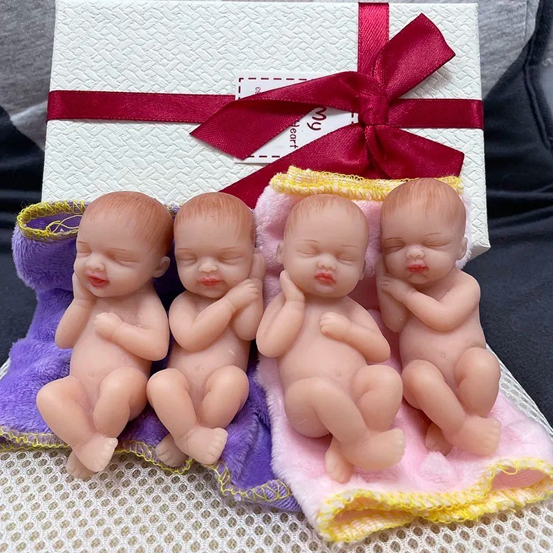 4pcs Mini Reborn Doll Solid Soft Silicone Stretchable with Box and ...