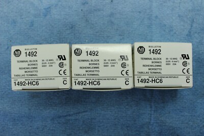 LOT OF 3 NEW Allen Bradley 1492-HC6 Terminal Block SER C 30-12 AWG 600V ...