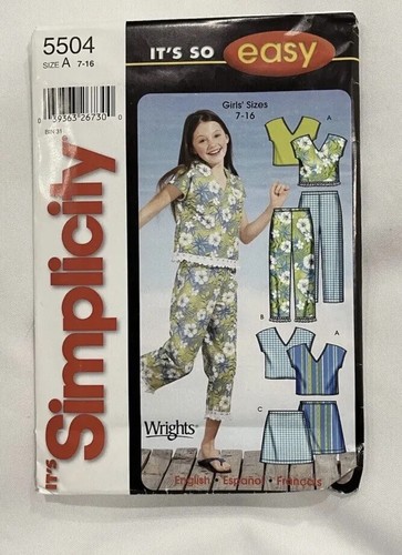 SIMPLICITY 5504 IT'S SO EASY GIRLS UNCUT TOP CAPRI PANTS & SKIRT ...