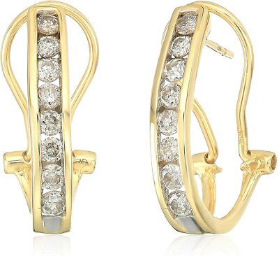 NEW Channel-Set Omega Hoop 1ct Diamond Earrings- Yellow 10k Gold | eBay
