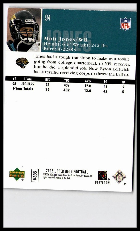 2006 Upper Deck #94 Matt Jones Jaguars | eBay