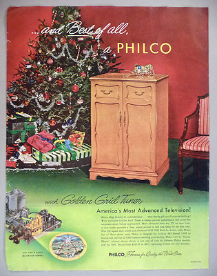 Philco Television PRINT AD - 1952 ~ toy train set under Christmas tree ...