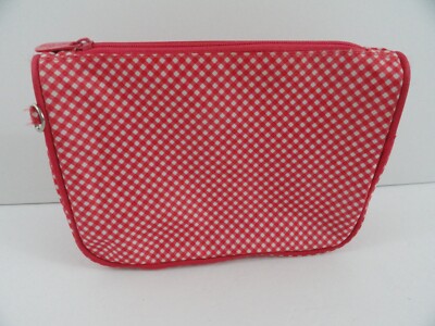 Thirty One Coral Mini Gingham Zippered Makeup Pouch 8x6x2 Pink White ...