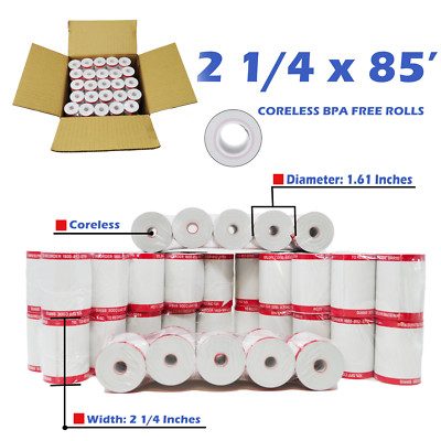 (CORELESS)2 1/4" X 85 THERMAL PAPER 50 ROLLS BPA FREE CREDIT CARD ...